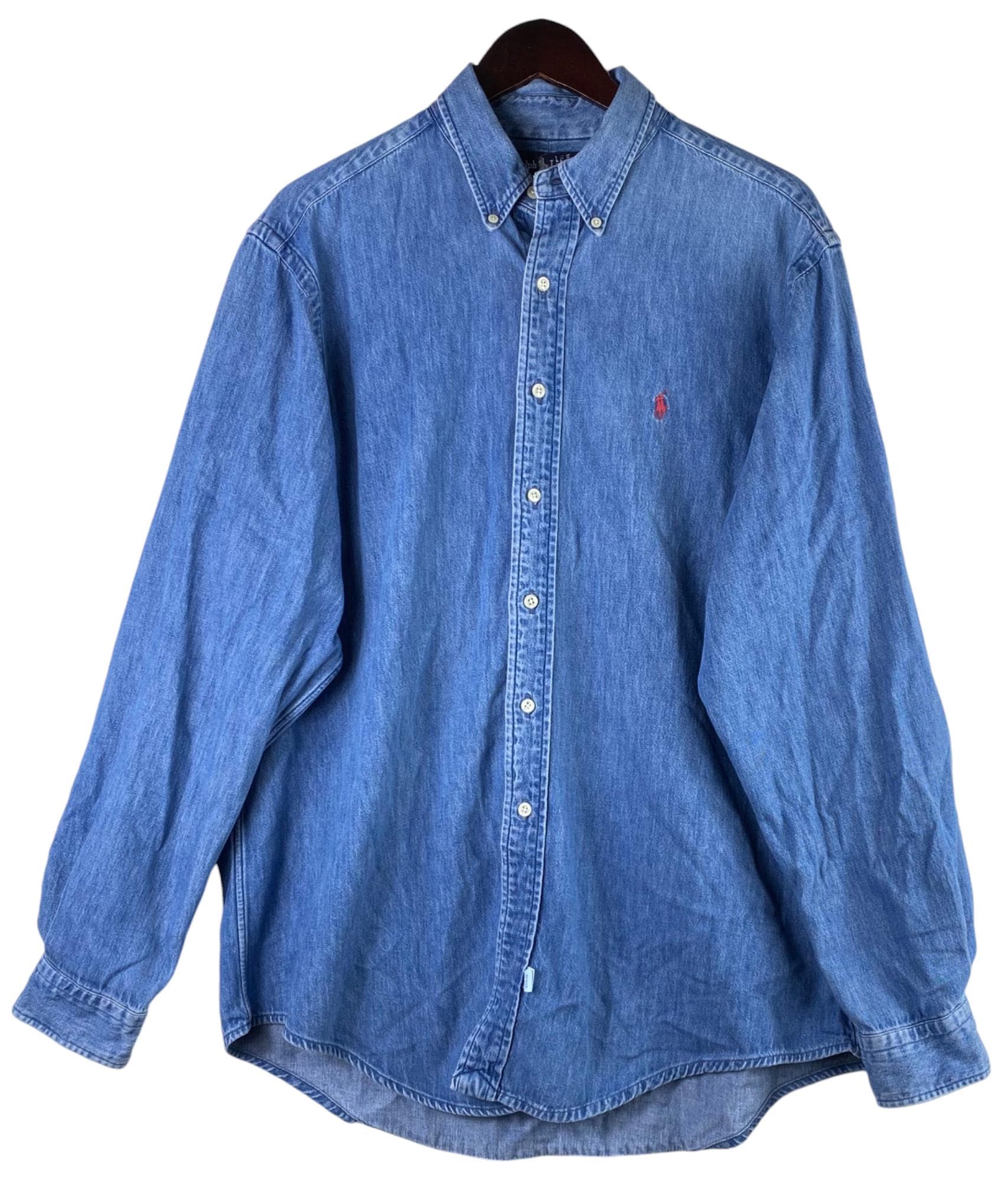 Vtg Ralph Lauren Mens XL Button Down Shirt Chambray Denim Jean Dungaree ...