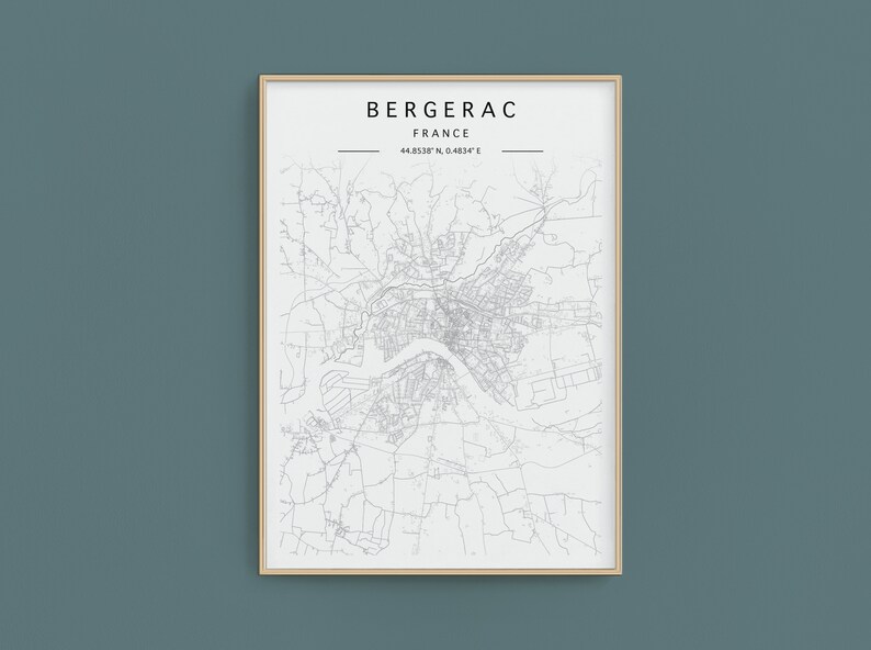 Bergerac Map Print Custom City Map Map Of Bergerac Bergerac | Etsy