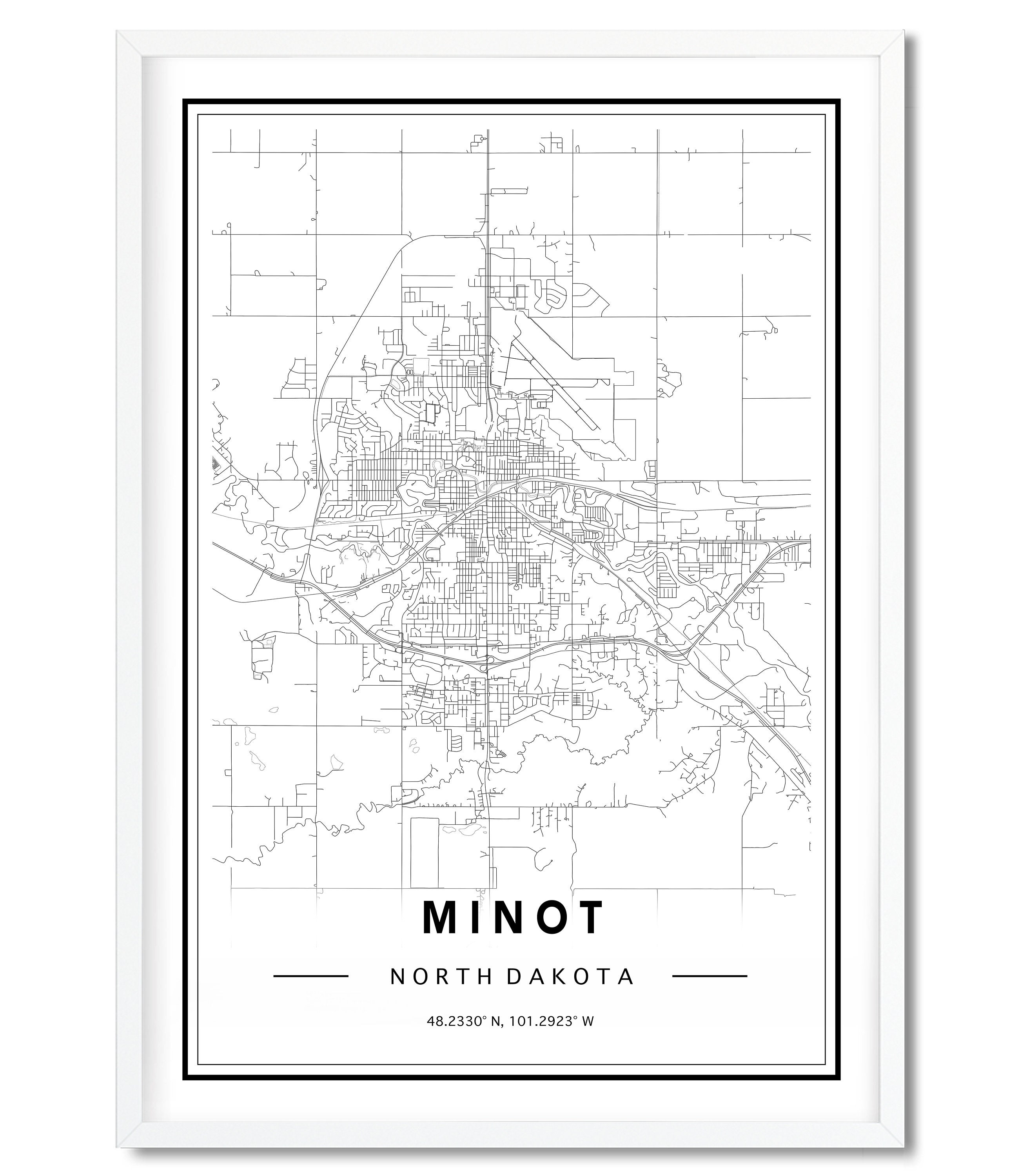 Minot ND Map Print Custom Map Minot City Map Map Of Minot | Etsy