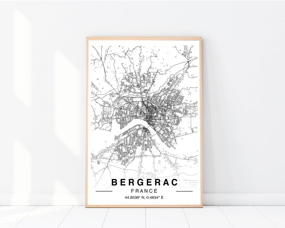 Bergerac Map Print Custom City Map Map Of Bergerac Travel | Etsy