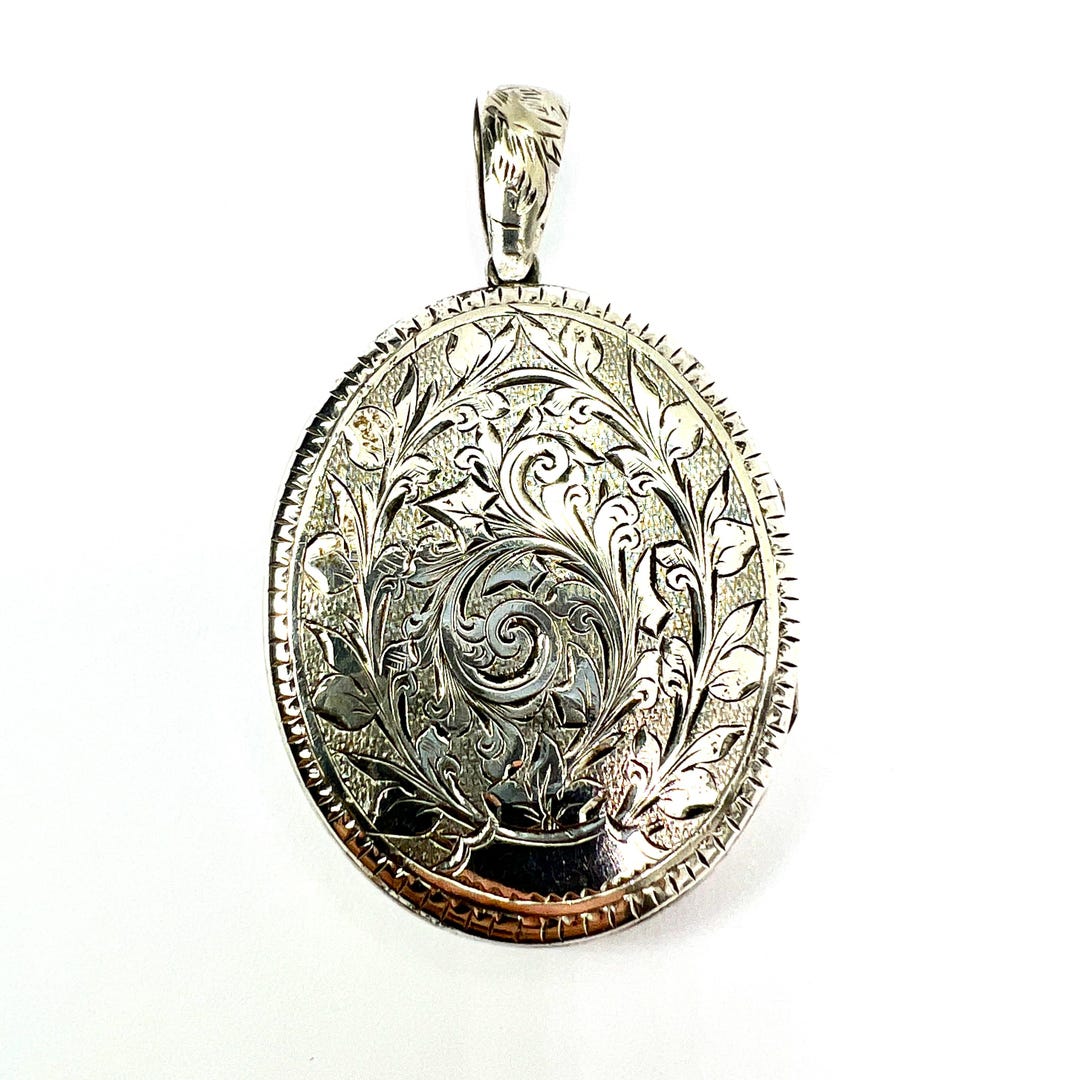 Large Antique Victorian Engraved Silver Locket Pendant - Etsy