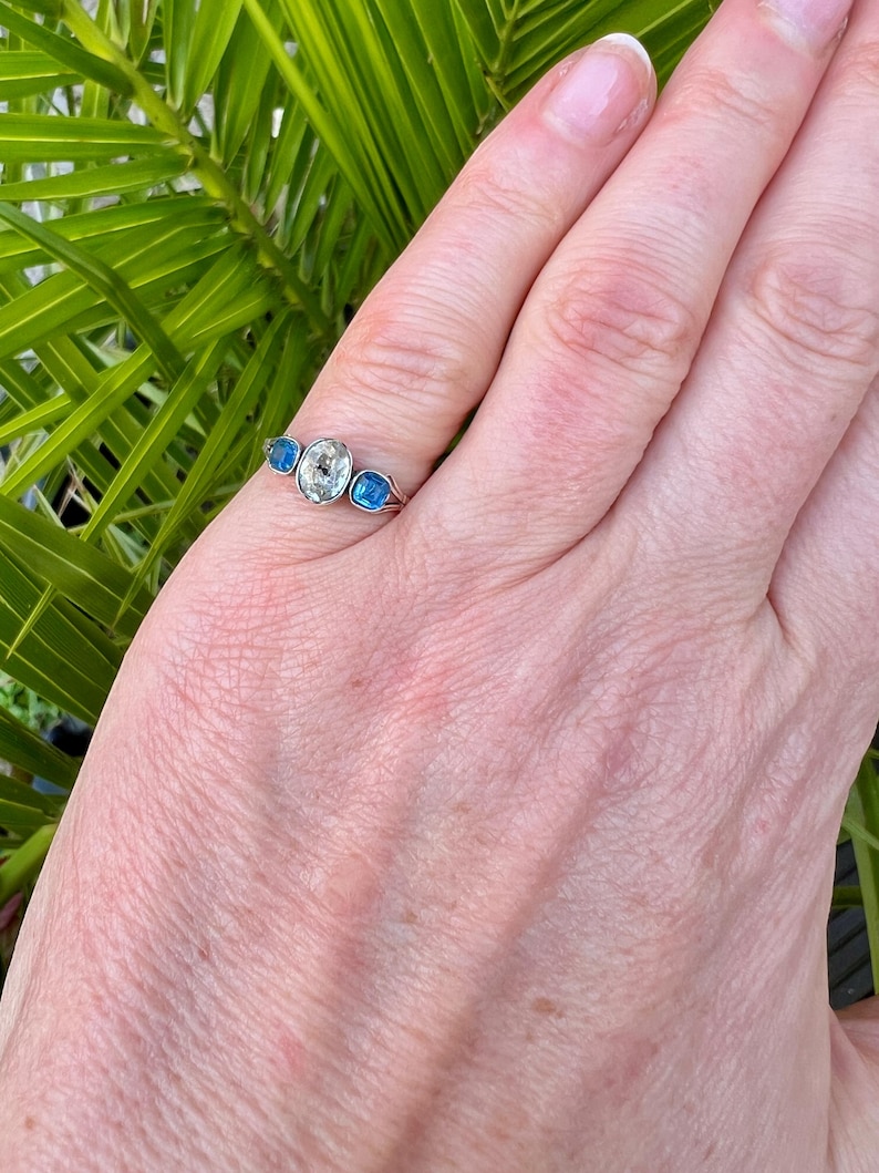 Antique Georgian Three Stone Sapphire Paste Gold and Silver Ring - Etsy ...