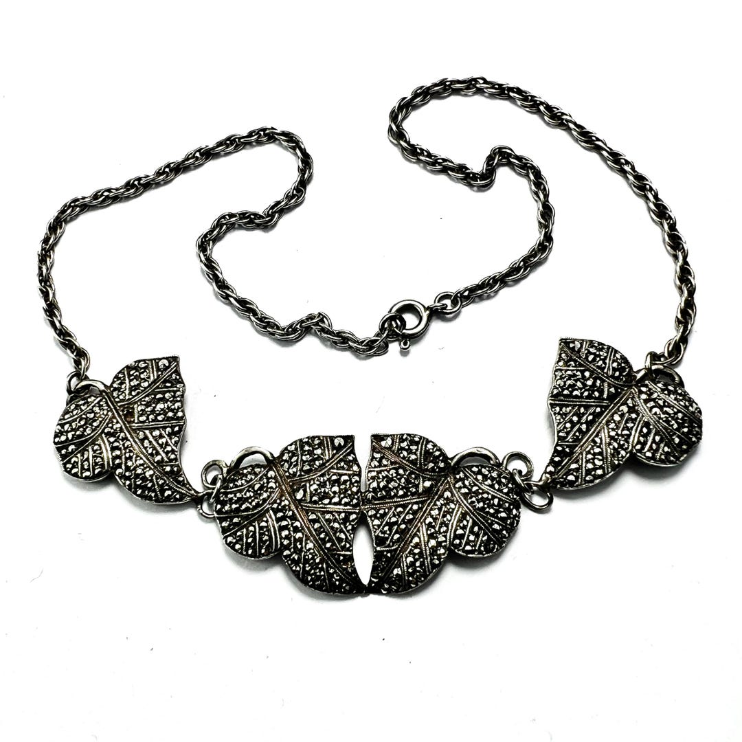 Vintage Art Deco Silver Marcasite Leaf Choker Necklace - Etsy