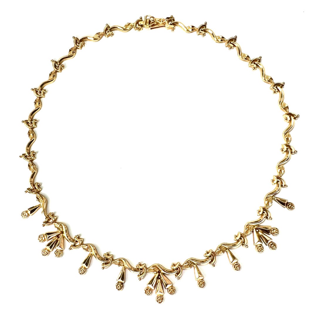 Vintage Solid 18CT Gold Fancy Flower Link Necklace - Etsy