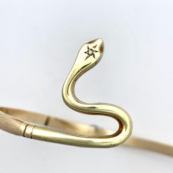 Vintage Diamond-set Solid Gold Snake Slave Bangle - Gem