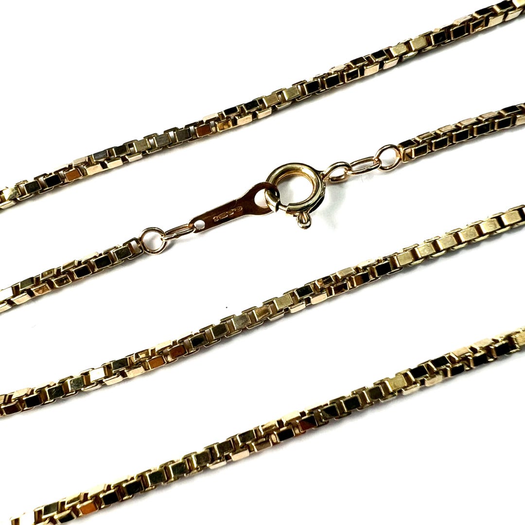 Vintage Solid 9CT Gold Mirror Box Chain Necklace • 8.3g - Etsy