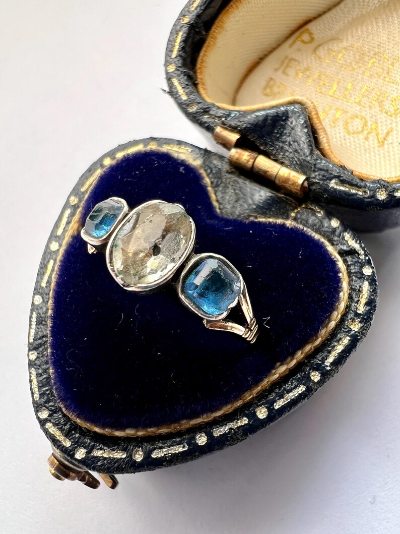 Antique Georgian Three Stone Sapphire Paste Gold and Silver Ring - Etsy ...