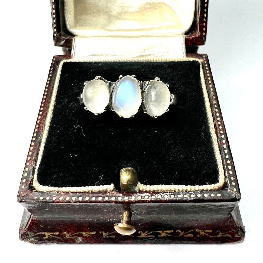 Antique Edwardian Moonstone Three Stone Silver Ring - Etsy