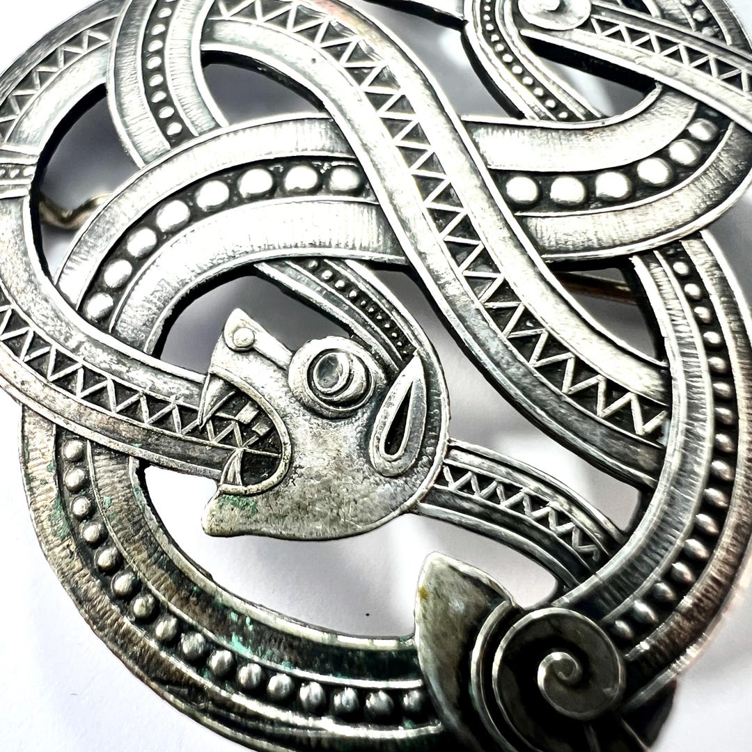 Large Antique Norwegian Norse Silver Dragestil Dragon Serpent Viking ...
