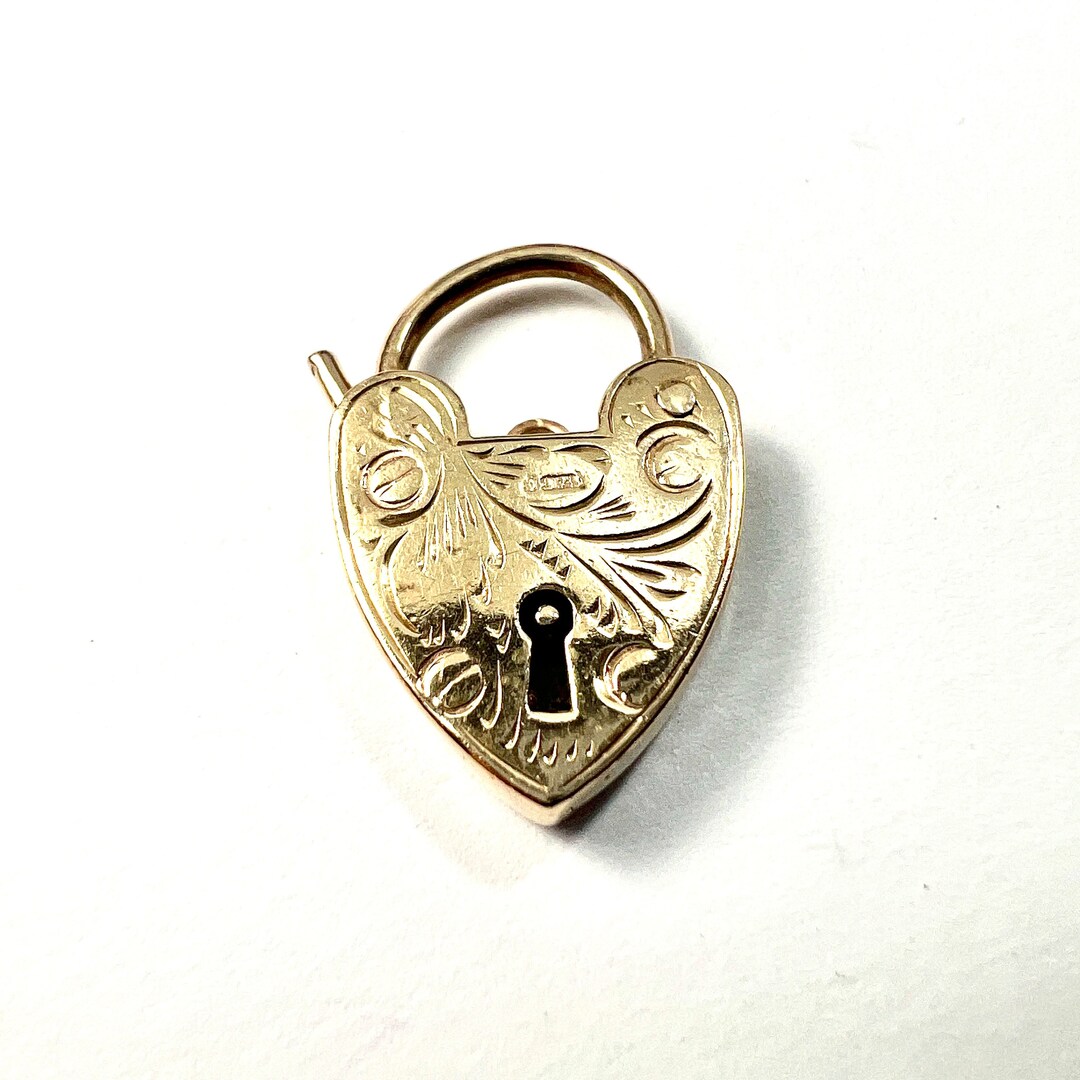 Vintage 9CT Gold Engraved Heart Padlock Charm Pendant - Etsy UK