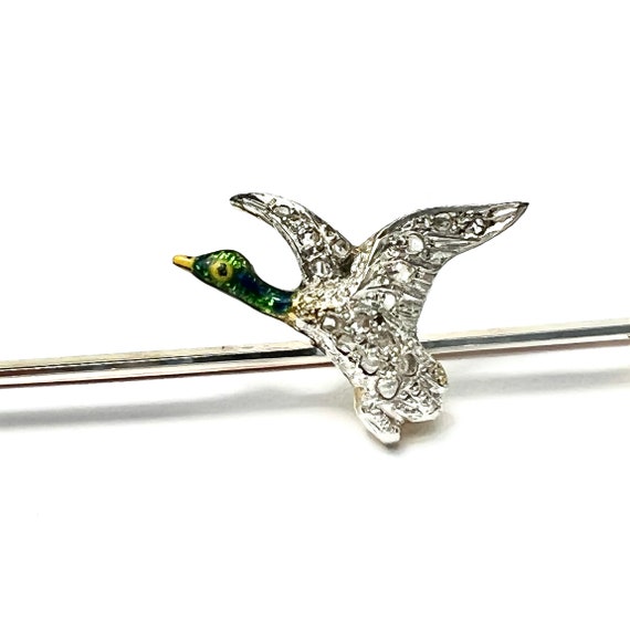 Antique 15CT Gold Diamond Platinum Flying Duck Enamel… - Gem