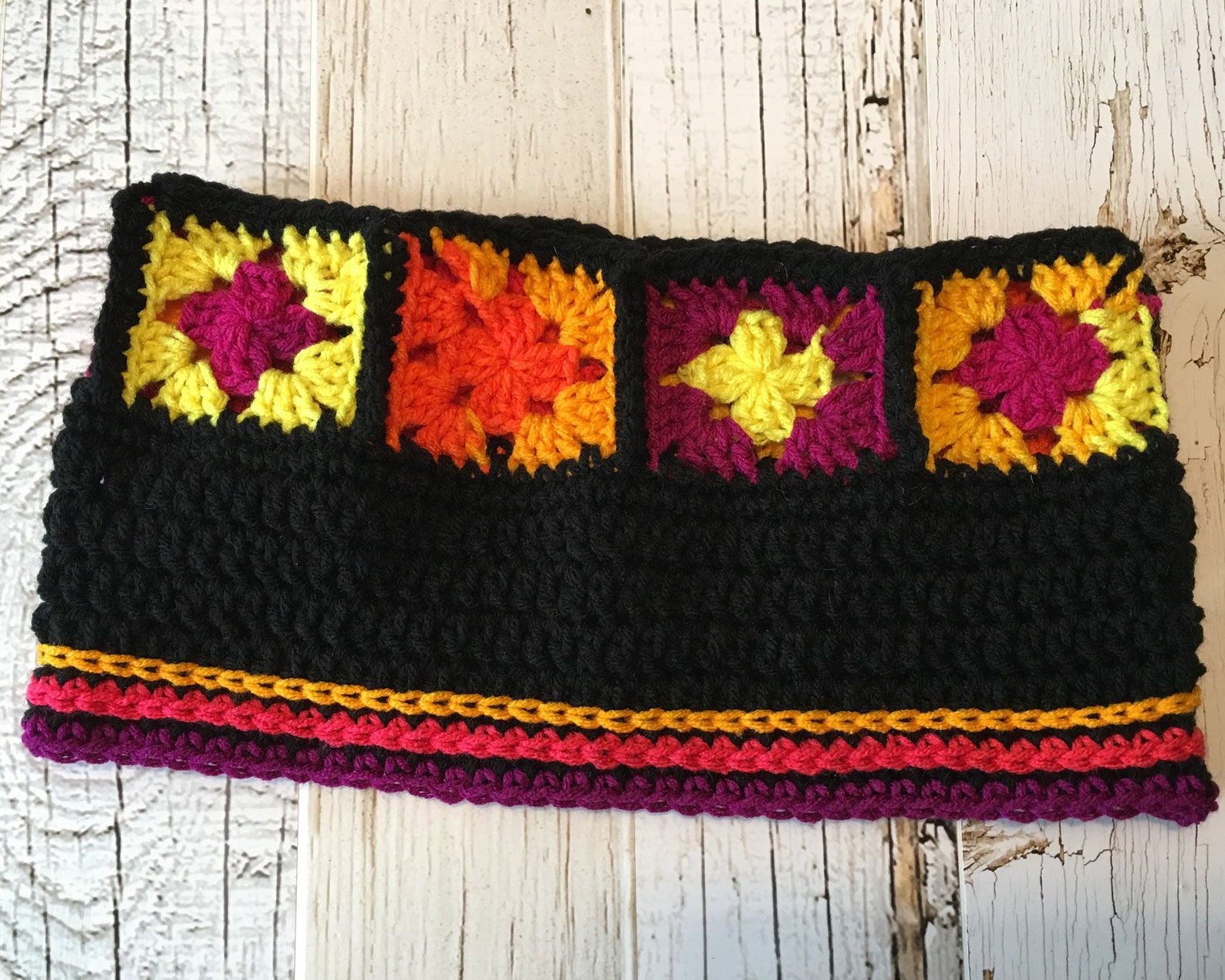 Granny Square Crochet Cowl Pattern – Stained Glass Design (PDF Pattern ...