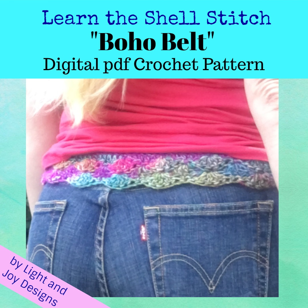 Crochet Belt Pattern - Crochet Shell Stitch Belt Pattern - Boho Crochet ...