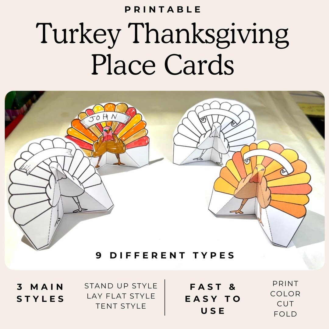 Thanksgiving Turkey Place Cards | 9 Styles, DIY Names (PNG & PDF) - Etsy