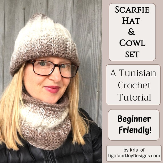 Easy Tunisian Crochet Knit Hat and Cowl Set Pattern Easy | Etsy