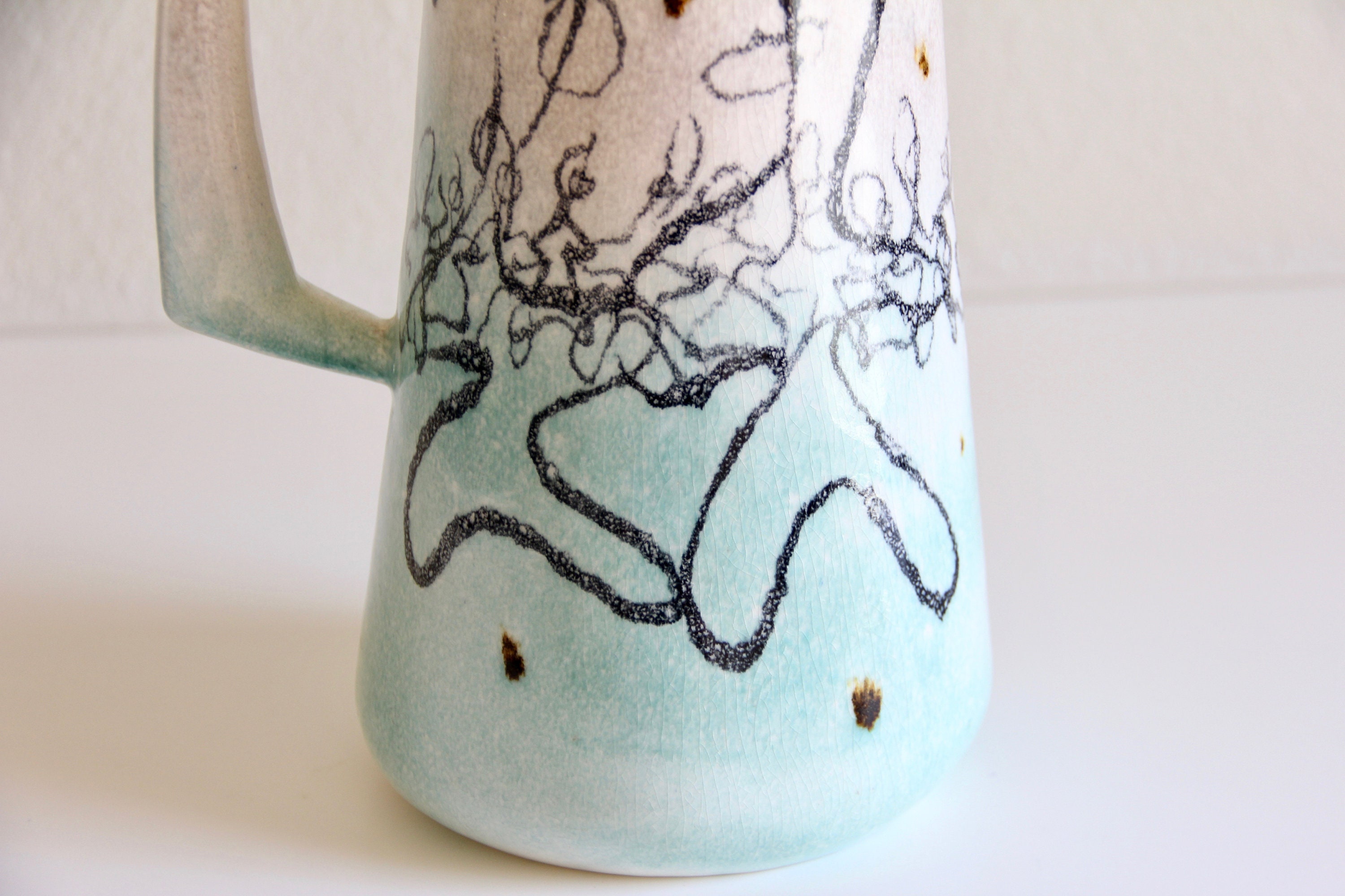 Mid Century Modern Ceramic Pitcher Vintage Aqua Pitcher | Etsy