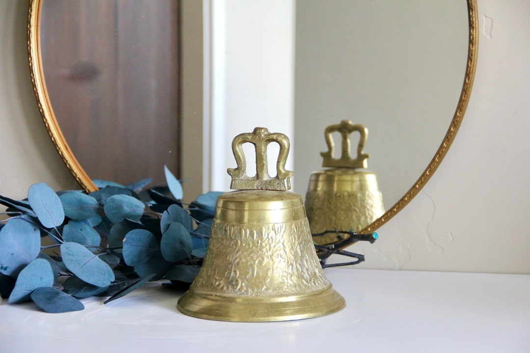 Vintage Large Brass Bell, Brass Bell Bookcase Decor, Bell Ornament ...
