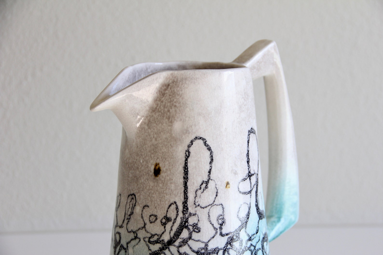 Mid Century Modern Ceramic Pitcher Vintage Aqua Pitcher | Etsy