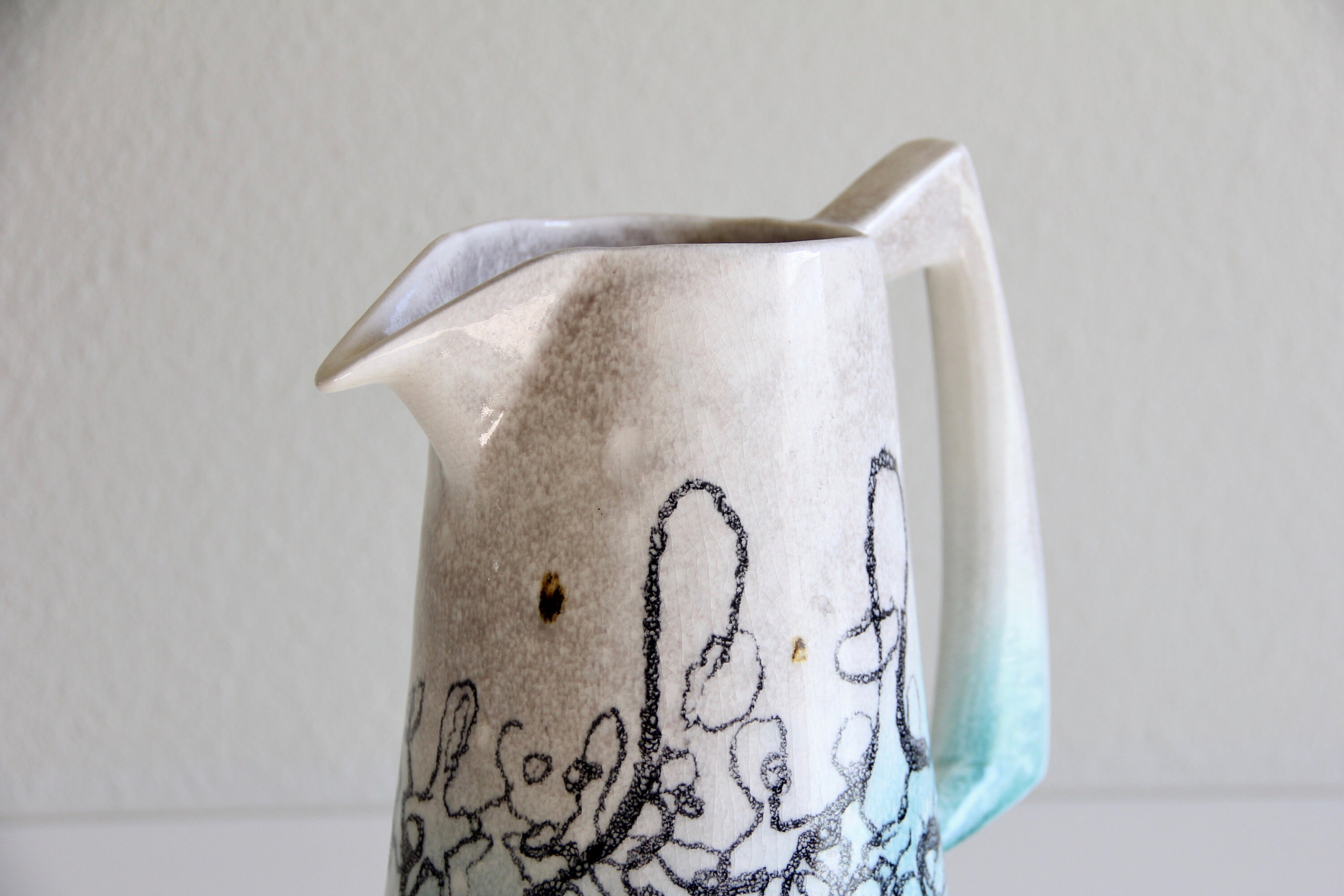 Mid Century Modern Ceramic Pitcher Vintage Aqua Pitcher | Etsy