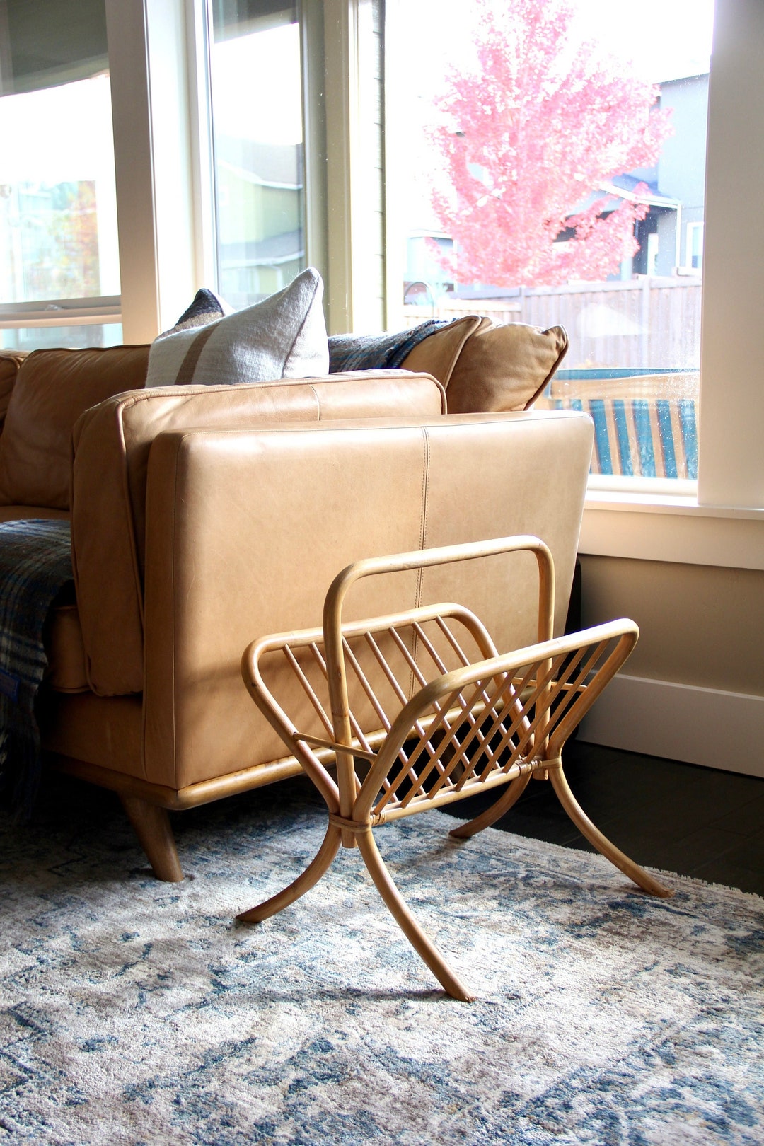 Vintage Bamboo and Rattan Magazine Rack, Bamboo Magazine Holder ...