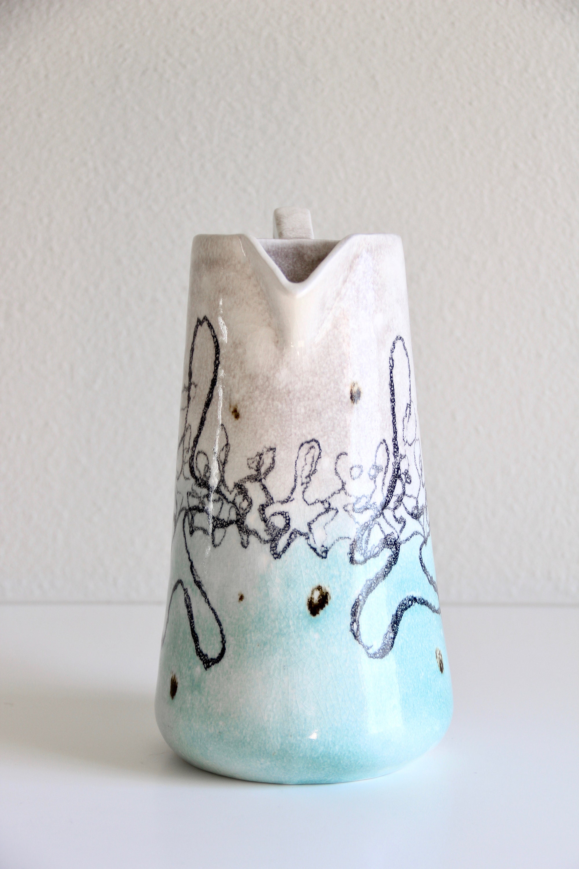 Mid Century Modern Ceramic Pitcher Vintage Aqua Pitcher | Etsy