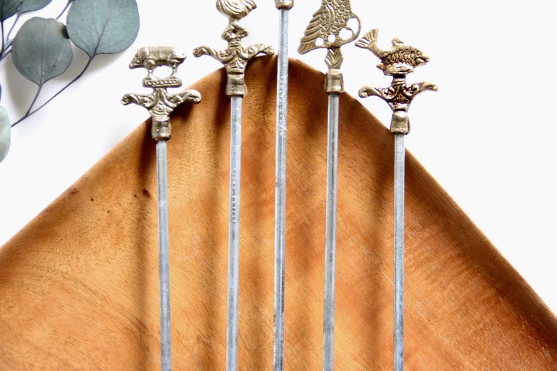 Vintage Brass Animal Skewer Set, Stainless Steel Grilling Sticks - Etsy