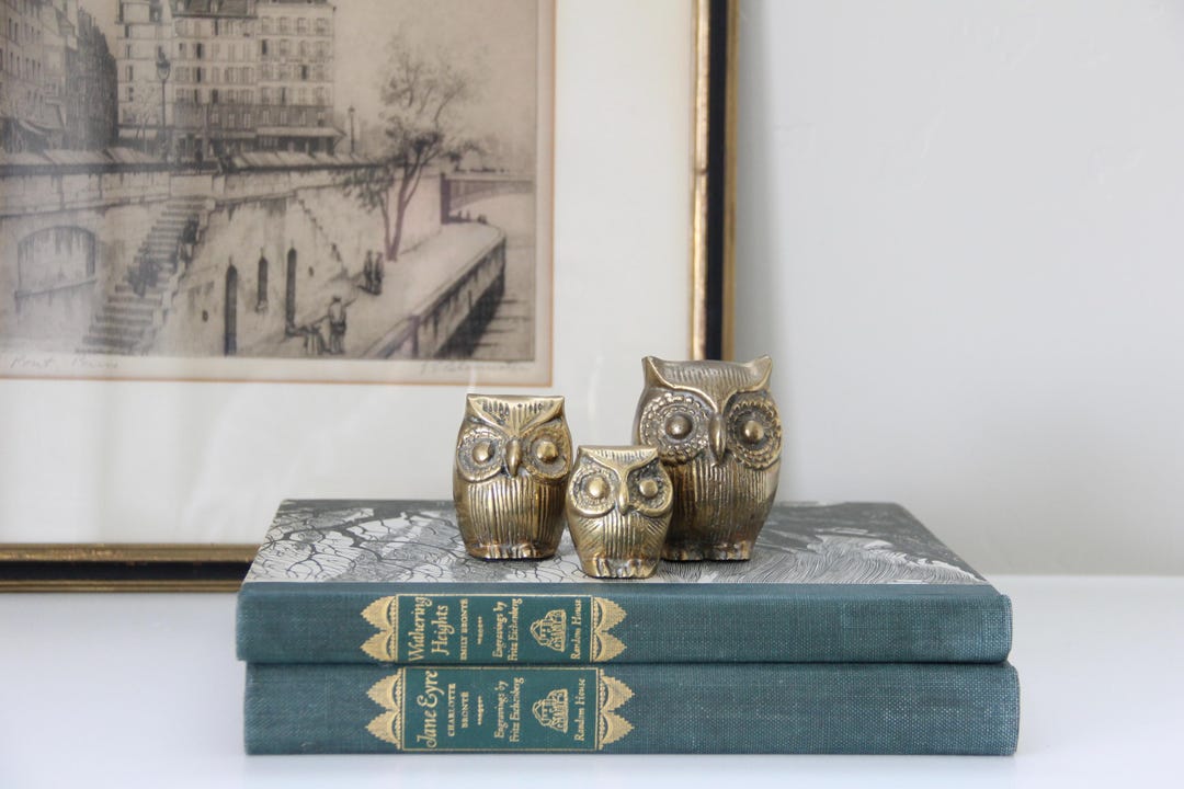 Vintage Brass Owl Set, MCM Brass Owl Figurines, Miniature Brass Owls ...
