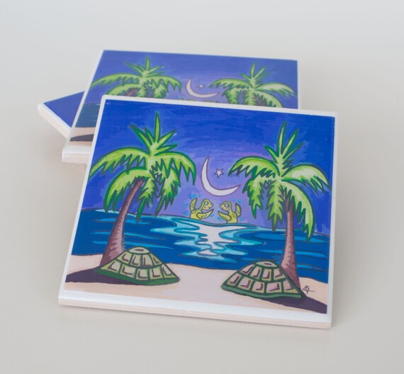 Tile Coaster-sea Turtles-florida Keys-tile Art-drink - Etsy