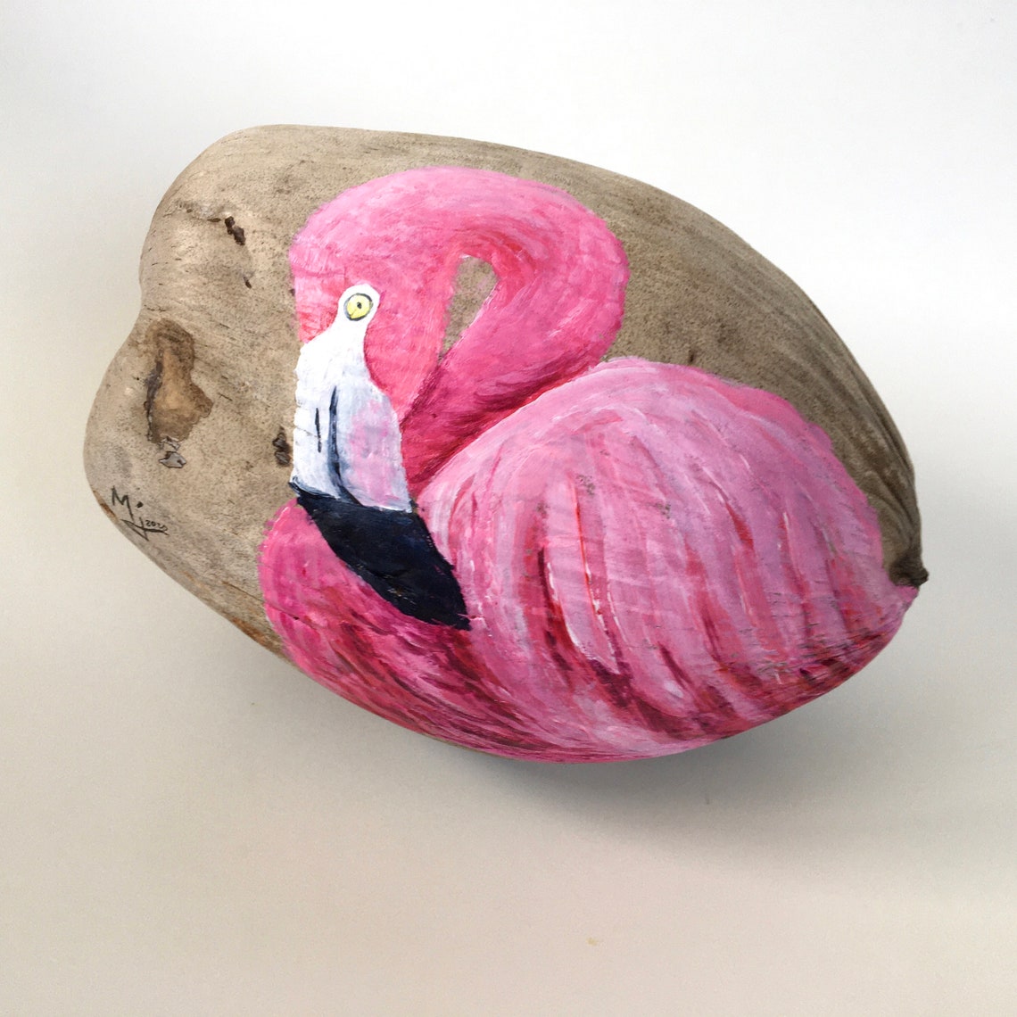Hand Painted Coconut Art-flamingo Painting-original Artwork by Mj ...