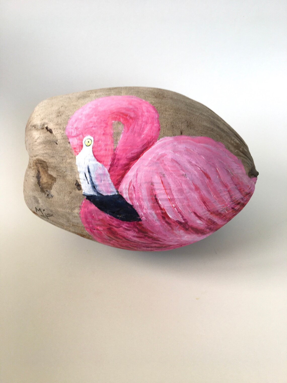 Hand Painted Coconut Art-flamingo Painting-original Artwork by Mj ...