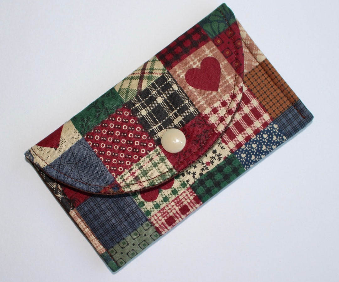 Plaid Hearts Business Card Case - Vintage Fabric Case - Slim Wallet ...