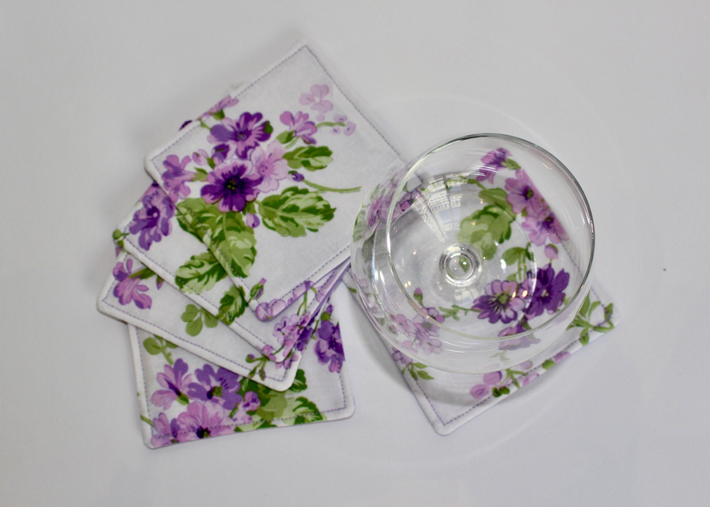 Lavender fabric Coasters set of 5 Purple Flowers Floral | Etsy