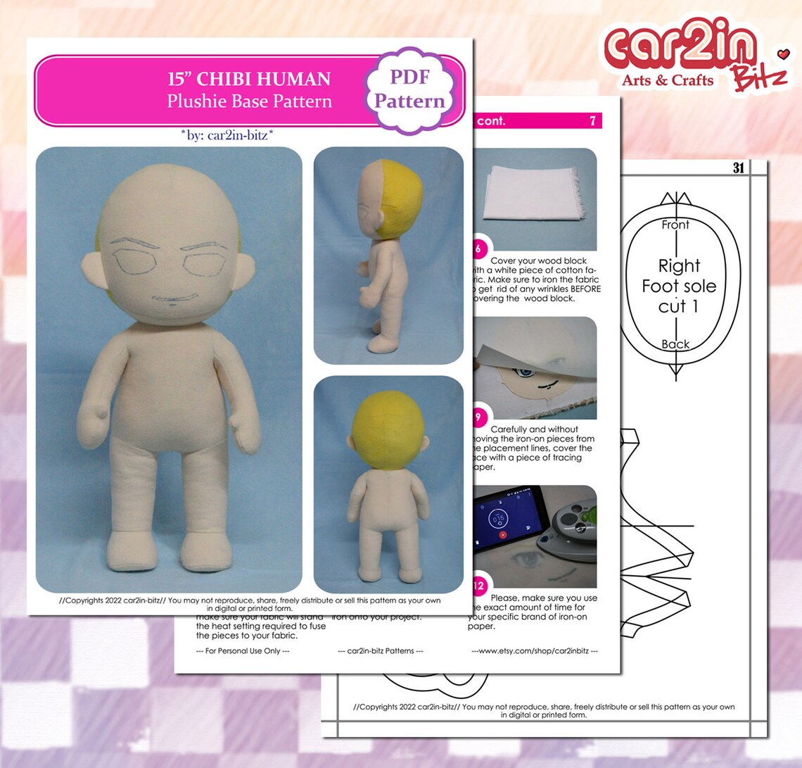 UPDATED PATTERN 10 & 15 Inch Chibi Plushie Base Pattern - Etsy