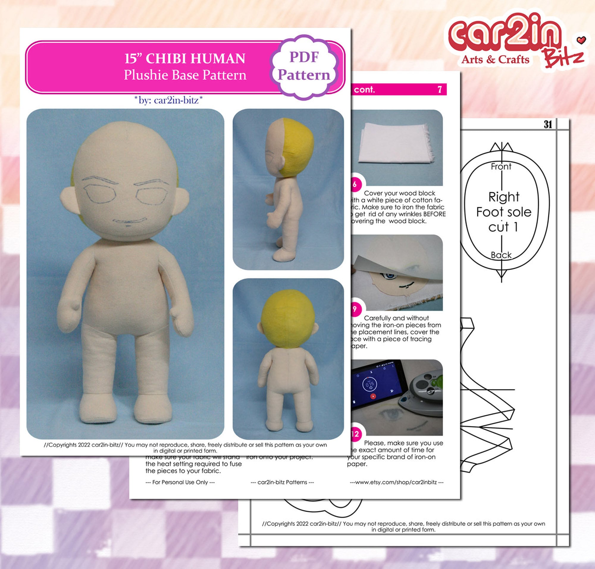 UPDATED PATTERN 10 & 15 Inch Chibi Plushie Base Pattern - Etsy