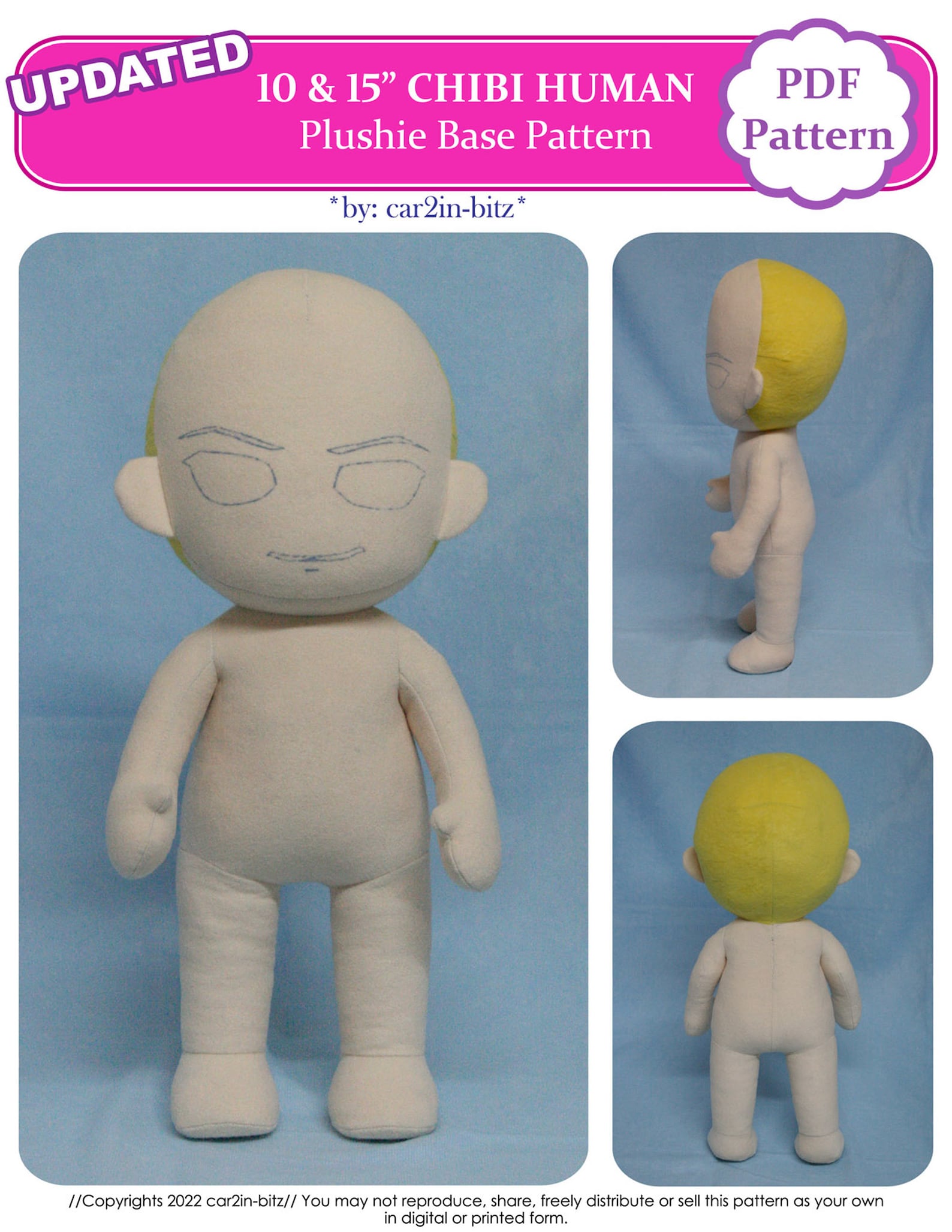 UPDATED PATTERN 10 & 15 Inch Chibi Plushie Base Pattern - Etsy
