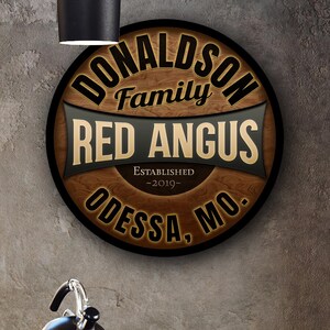 Round Metal Red Angus Cattle Sign | Personalized Red Angus Farm Sign ...