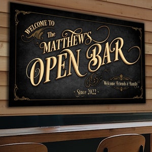 Open Bar Sign Personalized, Wedding Bar Wall Decor, Personalized Bar ...