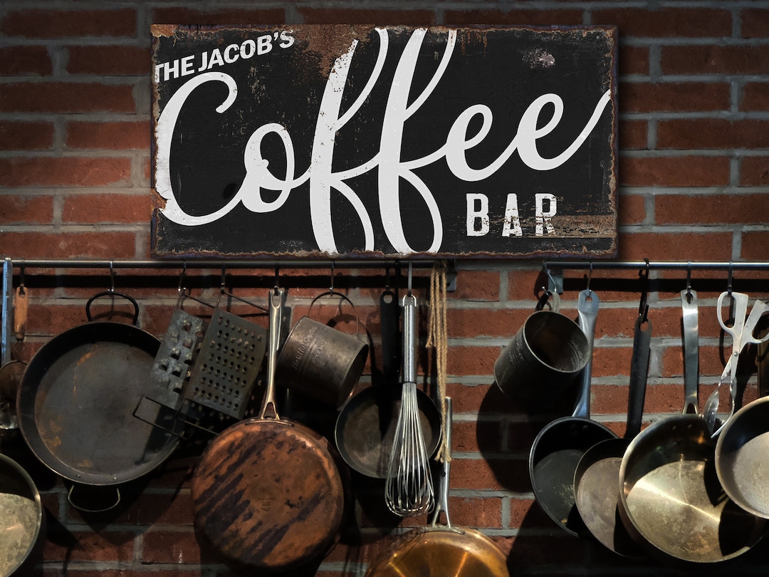 Rustic Coffee Bar Sign Minimalistic Coffee Sign Family Name Coffee Bar ...