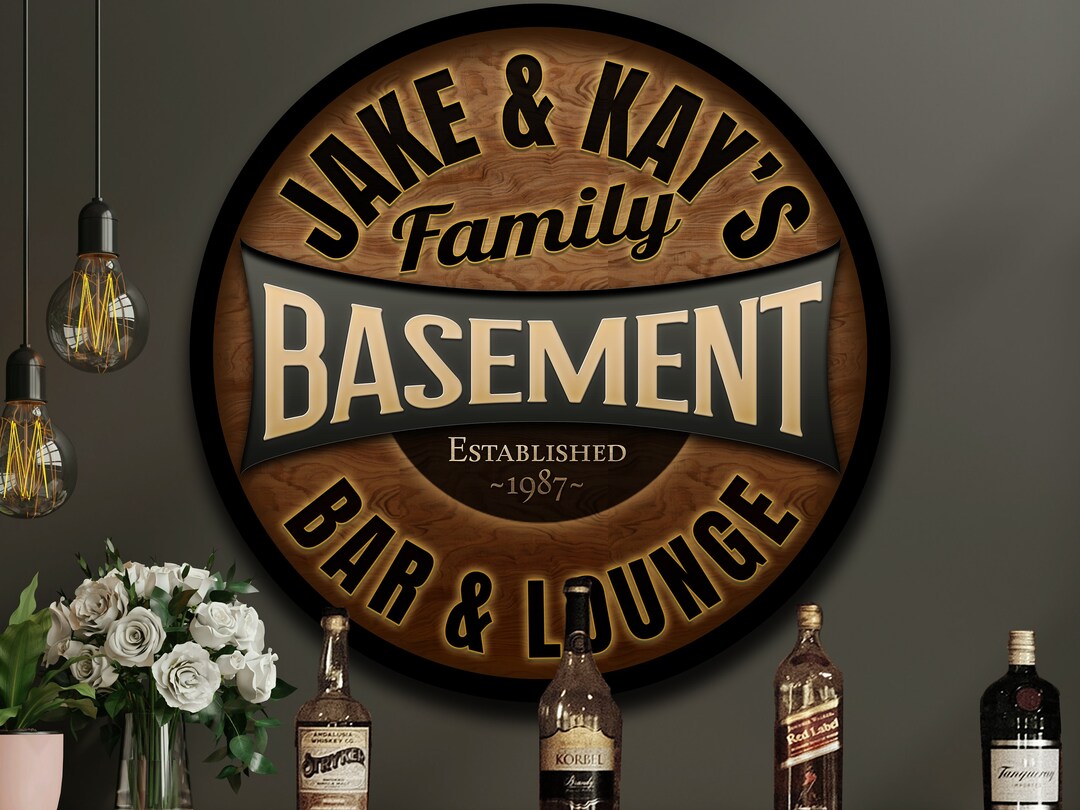 Solid Wood Basement Bar Sign Round Bar Signs Wood Bar Décor Family Name ...
