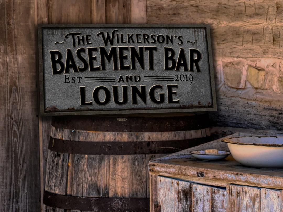 Pewter Style Basement Bar Sign | Personalized Basement Bar Sign ...