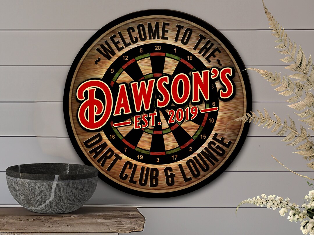 Personalized Dart Club & Lounge Sign | Round Bar Signs | Man Cave Wall ...