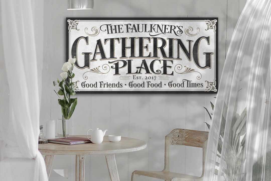 Personalized Gathering Place Sign: Vintage Farmhouse Canvas or Metal - Etsy