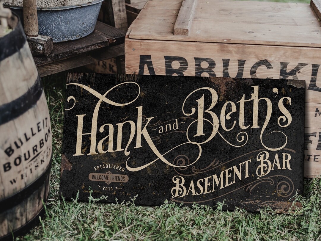 Vintage Basement Bar & Lounge Sign Metal or Canvas Custom Basement Bar ...