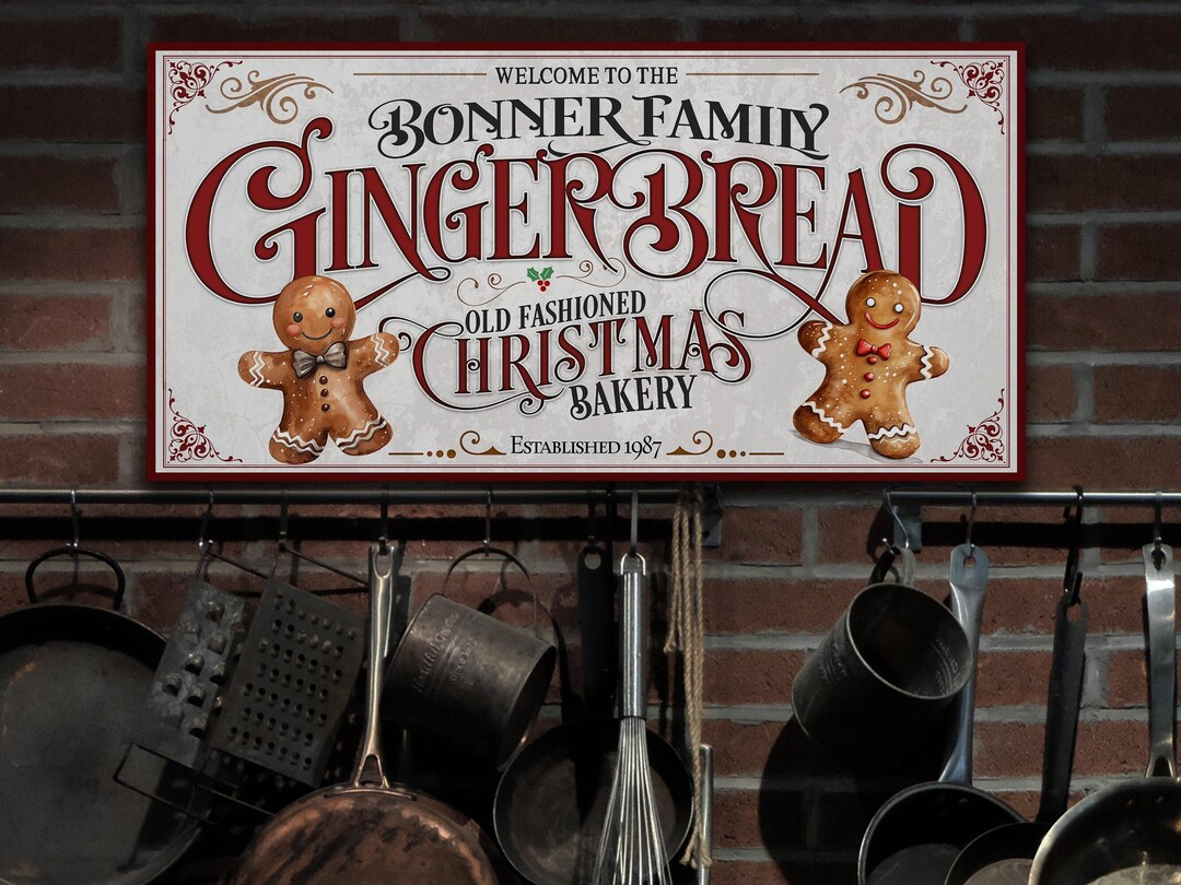 Personalized Gingerbread Christmas Sign: Vintage Bakery Decor (canvas ...