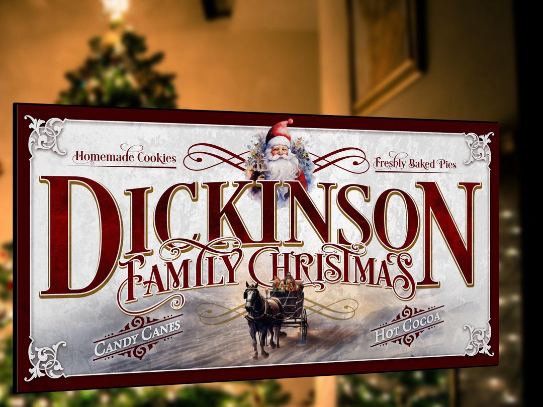 Personalized Vintage Santa Christmas Sign: Family Name Canvas or Metal ...