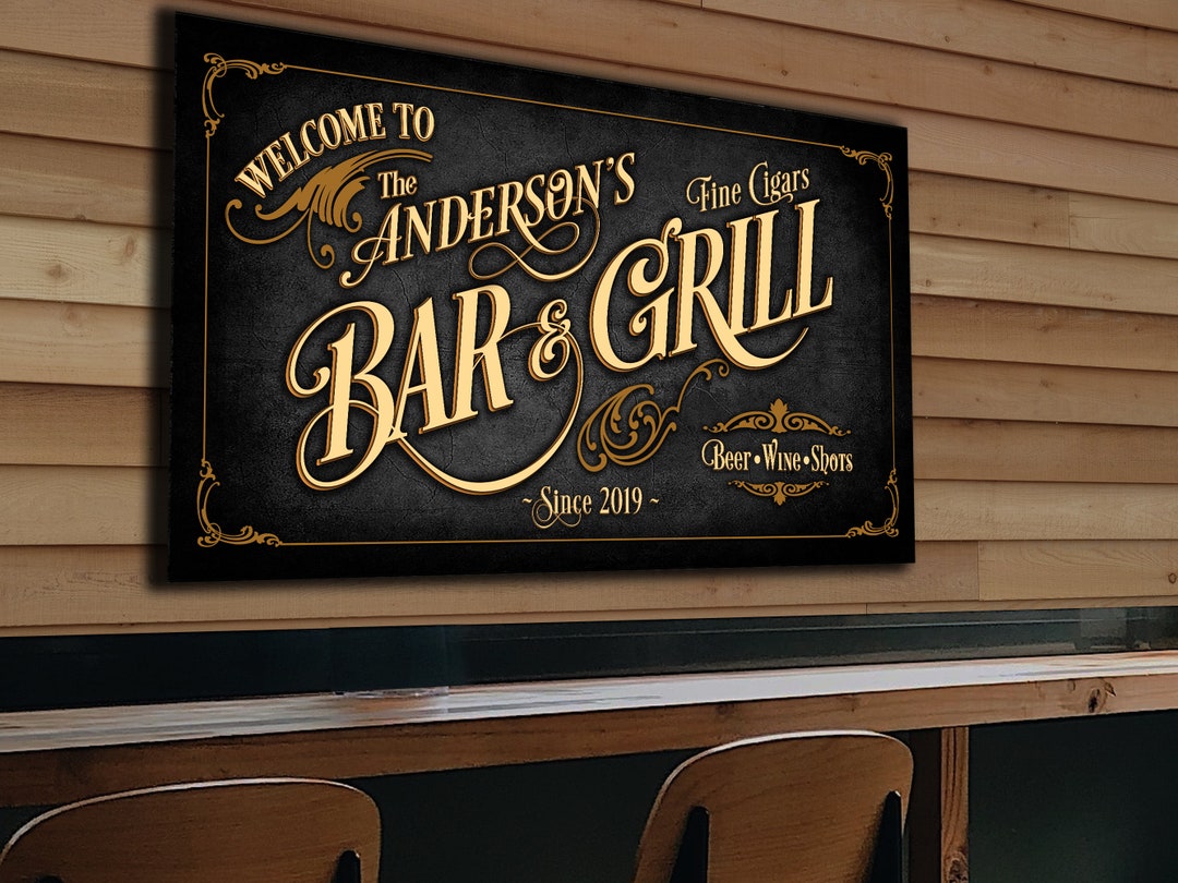 Bar & Grill Sign Personalized, Bar Wall Decor, Personalized Bar Sign ...