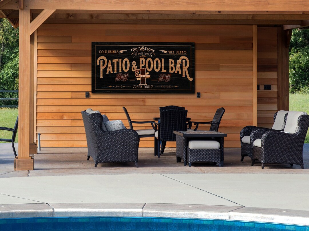 Patio & Pool Bar Sign | Patio Sign | Distressed Wood Grain Patio Bar ...