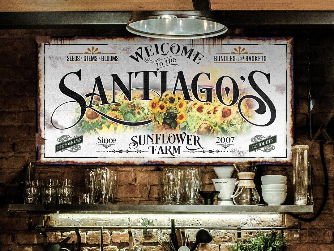 Personalized Sunflower Farm Sign: Custom Family Name, Rustic Spring ...