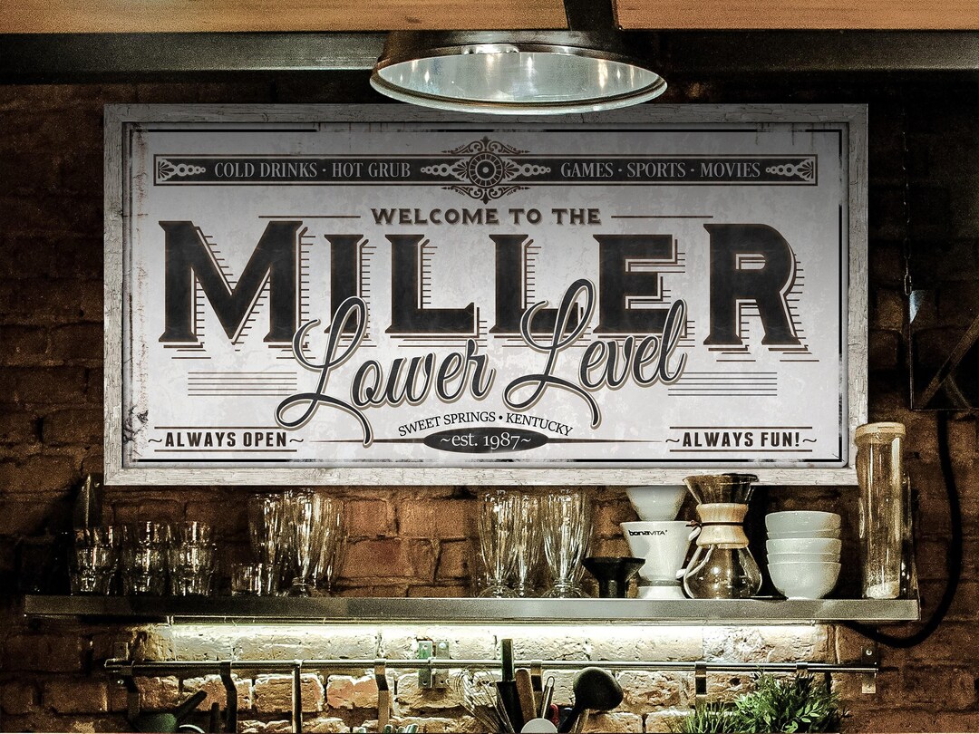 Personalized Lower Level Sign, Metal or Canvas, Custom Basement Bar ...