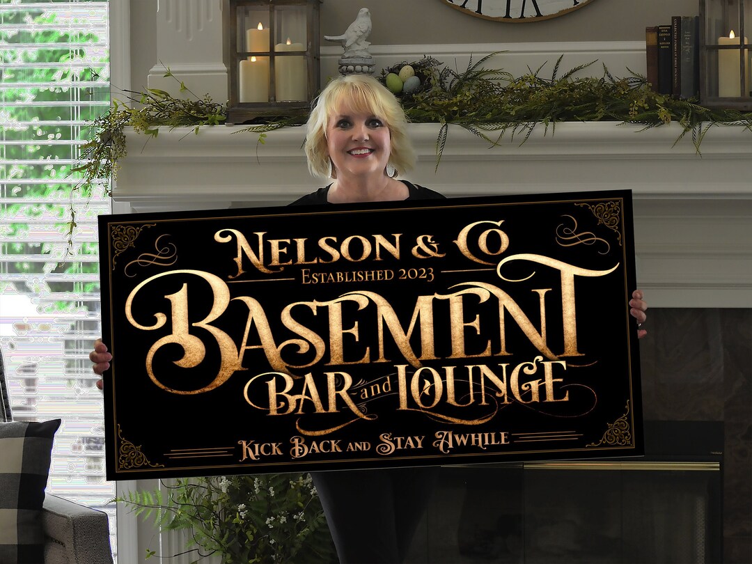 Basement Bar & Lounge Sign - Metal or Canvas! | Custom Basement Bar ...
